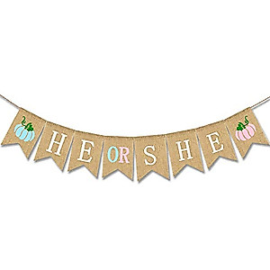 He or She Pumpkin Banner Gender Reveal Baby Shower Garland Autumn Party Decoration Pink Blue Bunting Burlap Flag Boy or Girl Pregnancy Announcement Supplies
