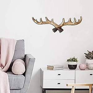 Mingoods Wall Hooks Deer Antler Rack Wall Mounted Cap Coat Clothes Hanger Scarves Towels Key Holder Antler Wall Decoration (Light Brown)