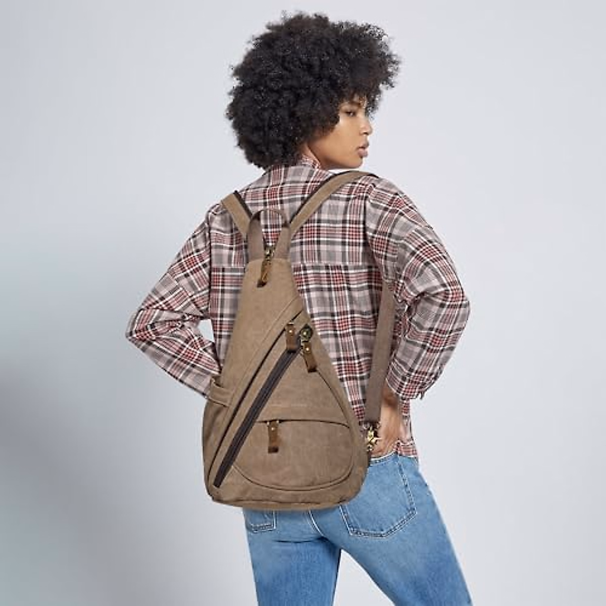 KL928 Canvas Sling Bag - Small Crossbody Backpack Shoulder Casual Daypack Rucksack for Men Women(Large Version)