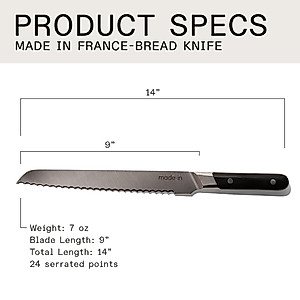 Made In Cookware - 9" Inch Bread Knife - Crafted in France - Full Tang With Truffle Black Handle