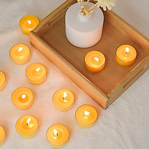 Pure Beeswax Tealight Candles | 50 Pack Natural Unscented Beeswax Candles, Long Burning 4+ Hours Clean Burning, Yellow