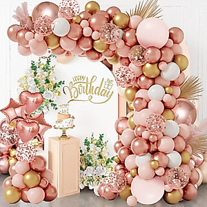 Rose Gold Balloon Garland Arch Kit,Pink and Gold White Rose Gold Confetti Latex Balloons for Baby Shower Wedding Birthday Graduation Anniversary Bachelorette Party Decorations…
