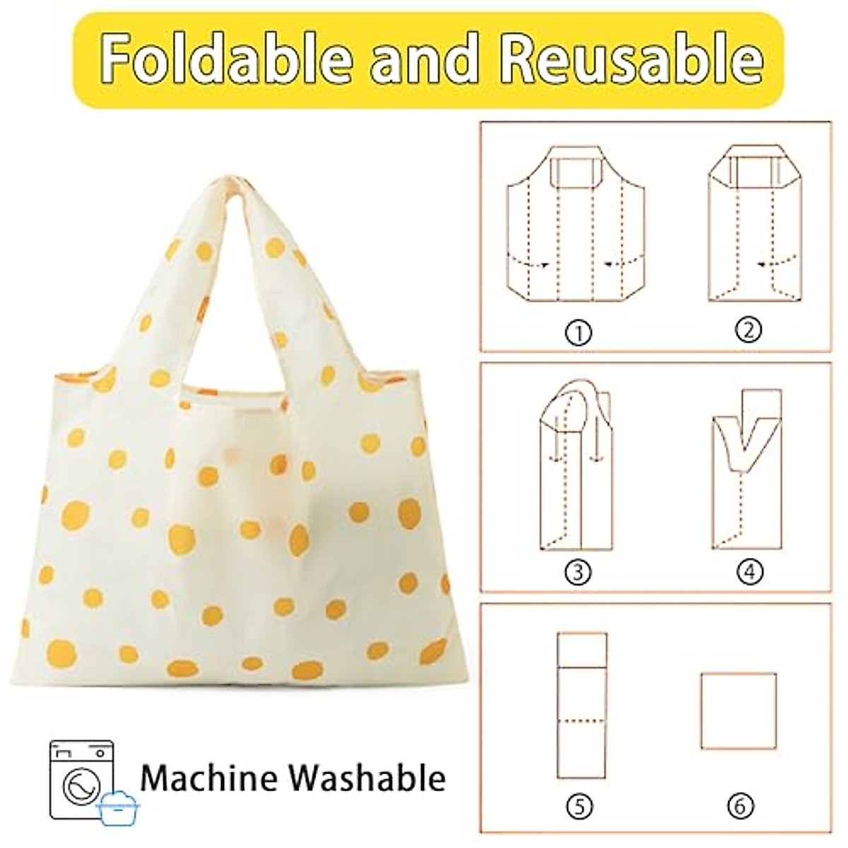 FELIZROCA 4 Pack Reusable Grocery Bags Recycle Foldable Shopping Bag Multicolor Washable Kitchen Grocery Bag Lightweight (Pattern A)