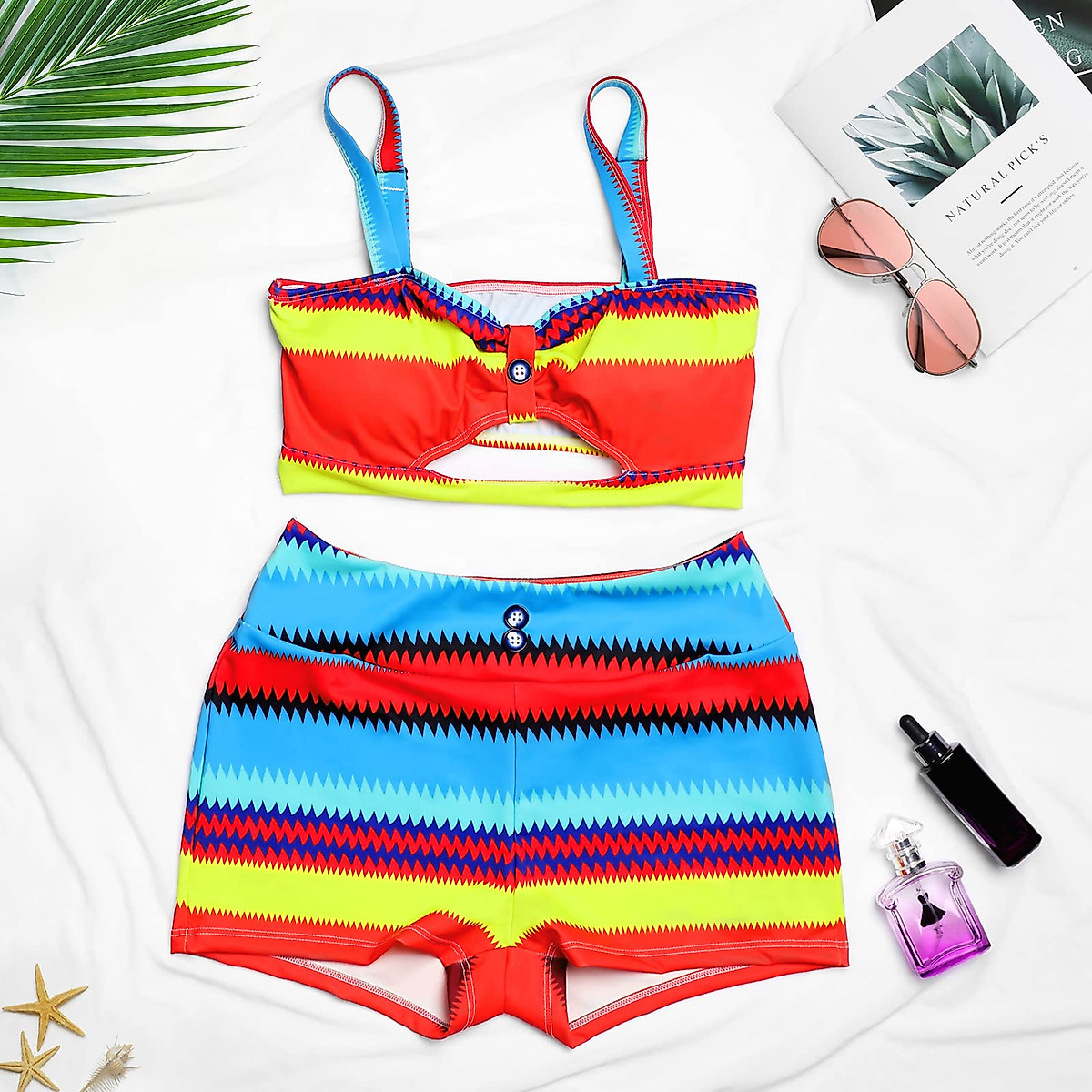 BOSREROY 2 Piece Women Swimsuit with High Waist Boyshort, Womens Bathing Suits Elastic& Strecthy for Beach Sports Swim Wear