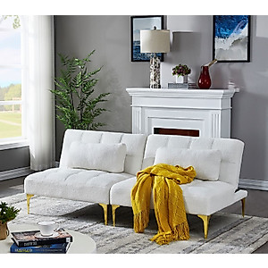 LKTART Convertible Sofa Bed futon with Gold Metal Legs for Living Room Office.White