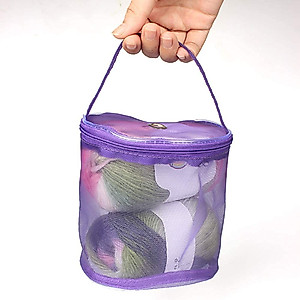 Yarn Storage Bag, 2pc Mesh Knitting Bag Round Yarn Balls Organizer for knitting lovers, Purple