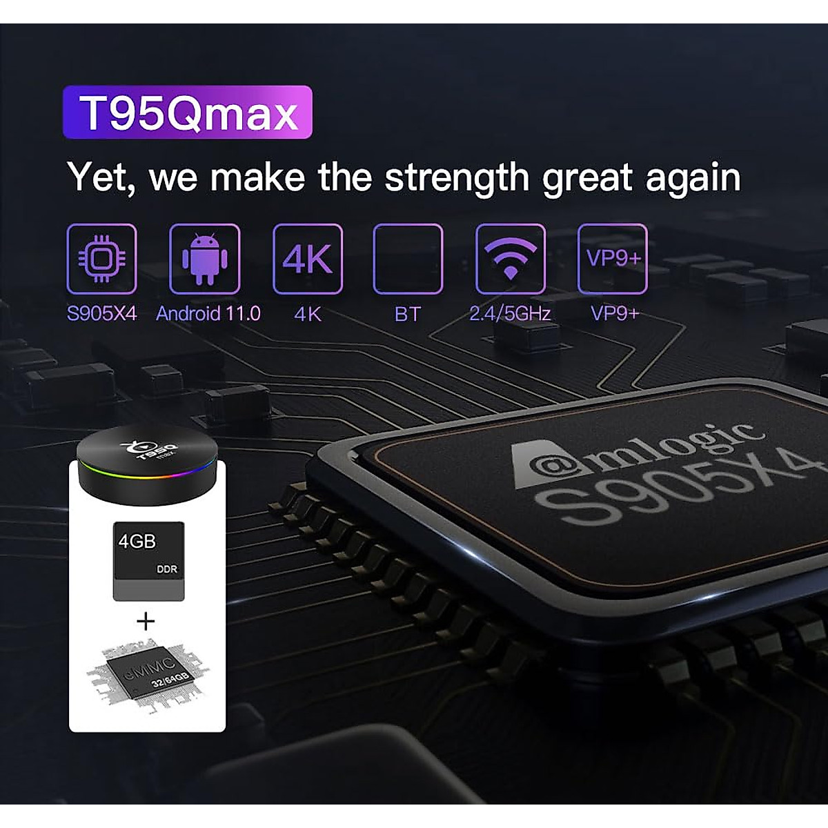 Android 11.0 TV Box T95Q max Amlogic S905X4 with 4GB RAM 32GB ROM 4K Ultra HD H.265 Dual Band WiFi BT 4.0 Media Box 2.4/5Ghz WiFi 100M LAN