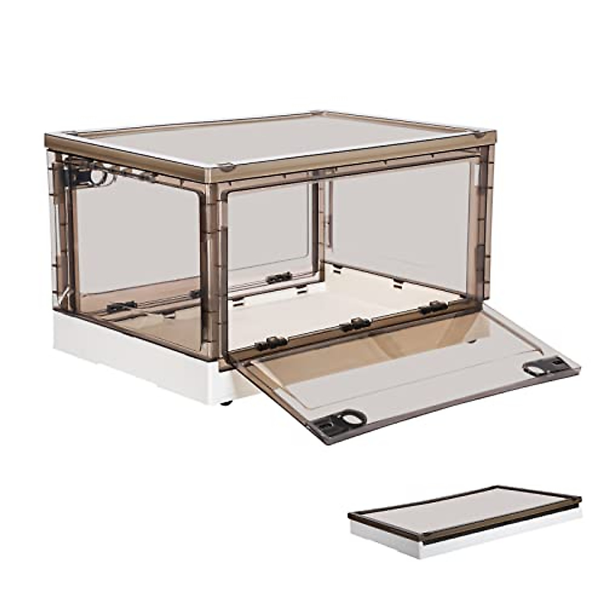 haomsj Stackable Storage Bins Collapsible Closet Toy Organizer Clear Box Large Cube Plastic Container with Handles & Wheels, 2 Ways to Open for Playroom, Home and Camping Cabinet (25 Quarts, White)