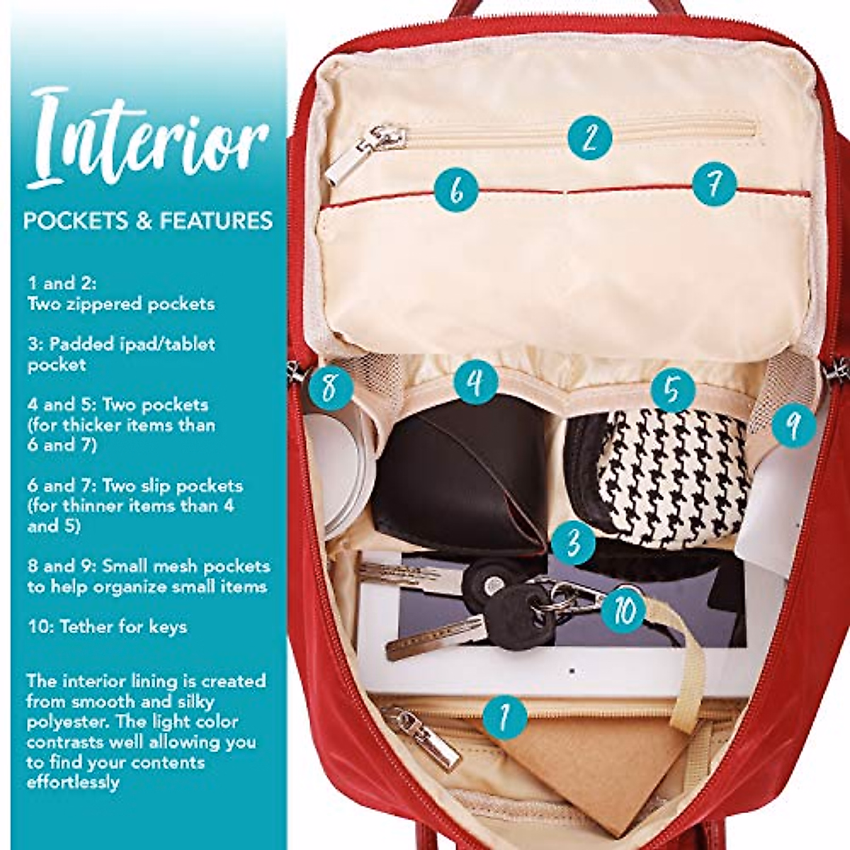 Lily & Drew Small Casual Lightweight Mini Travel Backpack Purse with Top Handles of Microfiber Leather for Women (Nylon-Red)