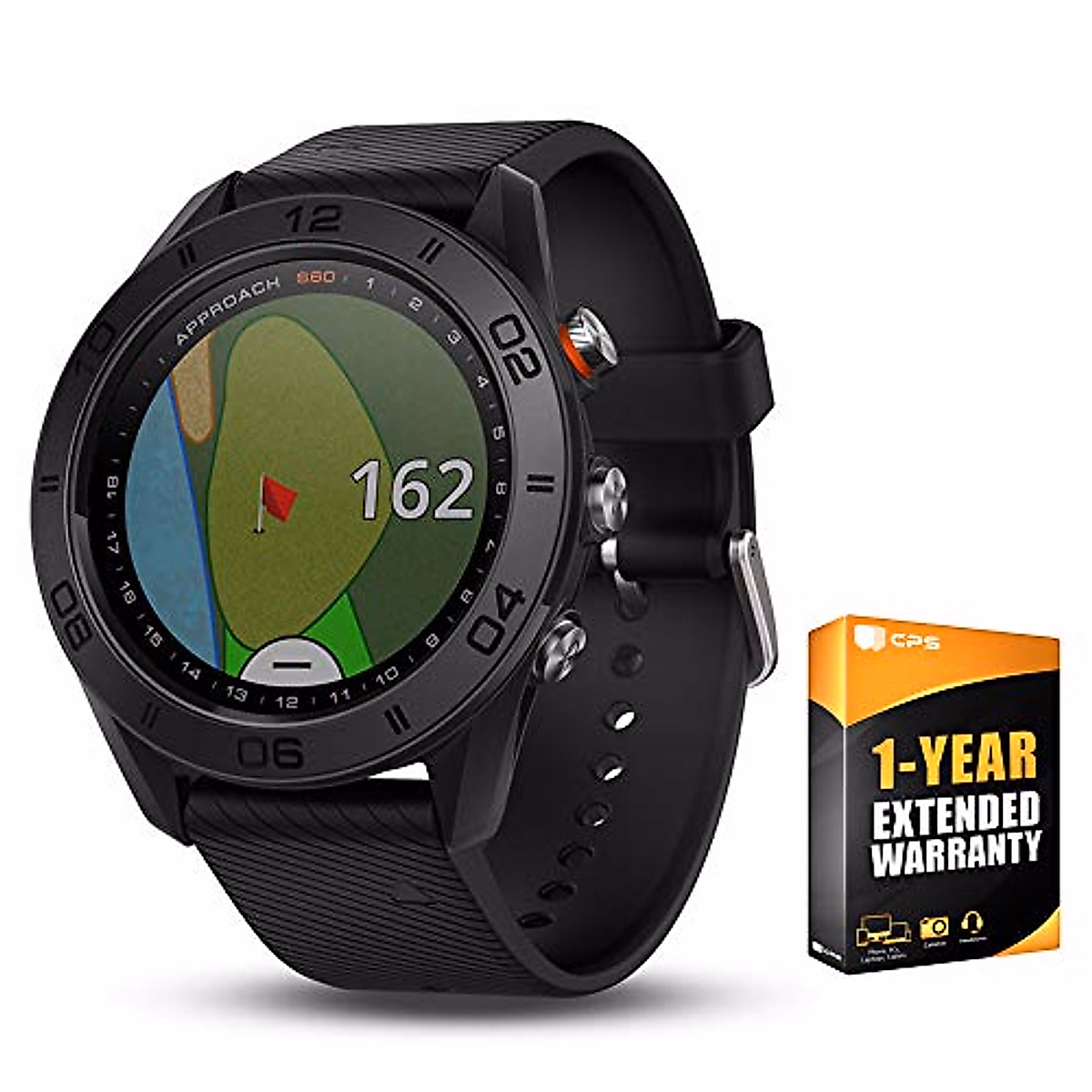 Garmin Approach S60 Golf Watch Black with Black Band (010-01702-00) with 1 Year Extended Warranty