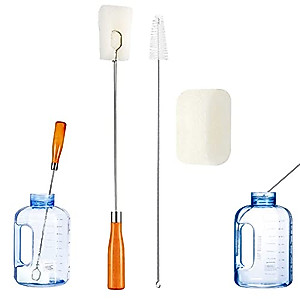 Patented Water Bottle Sponge Cleaner Brush Set-17” Long Soft Tip Flexible Bendable Cleaning Washer Scrubber for Big 1 Gallon/128 oz Water Jug, Half Gal/64oz Hydrojug,Pitcher- 90 Degree Angle Curved