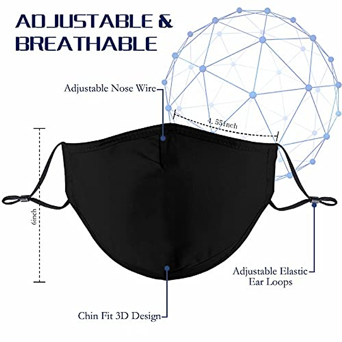 Fwaouty Cloth Face Masks, Reusable Washable Adjustable Breathable Face Mask with Nose Wire for Women Men 6 Packs