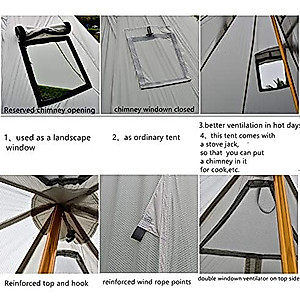4 Person Tent Ultralight 15D Nylon Teepee Hot Tent with Fire Retardant Stove Jack for Flue Pipes with 2 Doors Snow Skirt