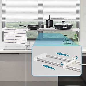 Hershii 2 Pack Expandable Closet Shelf Tension Rod Adjustable Metal Storage Rack Hanger Cabinet Organizer DIY Divider Separator for Wardrobe Cupboard Kitchen Bathroom, Ivory, 27.56-47.24 in