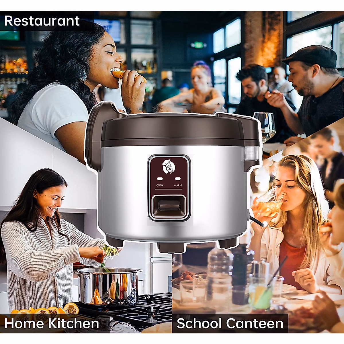 CAZACHEF 13.8 QT Large Commercial rice cooker 65 cups cooked 32 cups uncooked rice Commercial Electiric Rice Warmer for 18-28 people, with One-Touch Operation