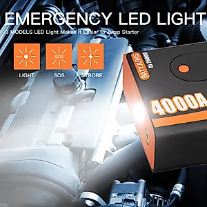 BATYJUMS Battery Jump Starter with - Air Compressor Portable Car Jump Box,𝟰𝟬𝟬𝟬𝗔 𝟭𝟮𝗩 Emergency Booster Pack, Gasoline 𝟭𝟬𝗟 Diesel𝟭𝟬𝗟, 𝟭𝟱𝟬𝗣𝗦𝗜 for Auto Motorcycle
