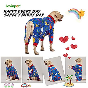 LovinPet Pitbull Large Dog Clothes, Wound Care/Post Surgery Dog Clothes, Lost World Dinosaurs Print, UV Protection, Pet Anxiety Relief, Large Dog Onesies, Pet PJ's /2XL