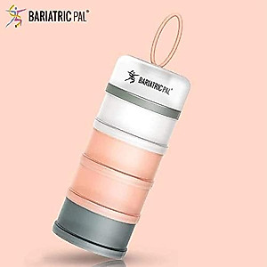 BariatricPal 4 Compartment Detachable, Stackable, and Portion Controlled Food & Powder Storage Containers (Pink-Gray)