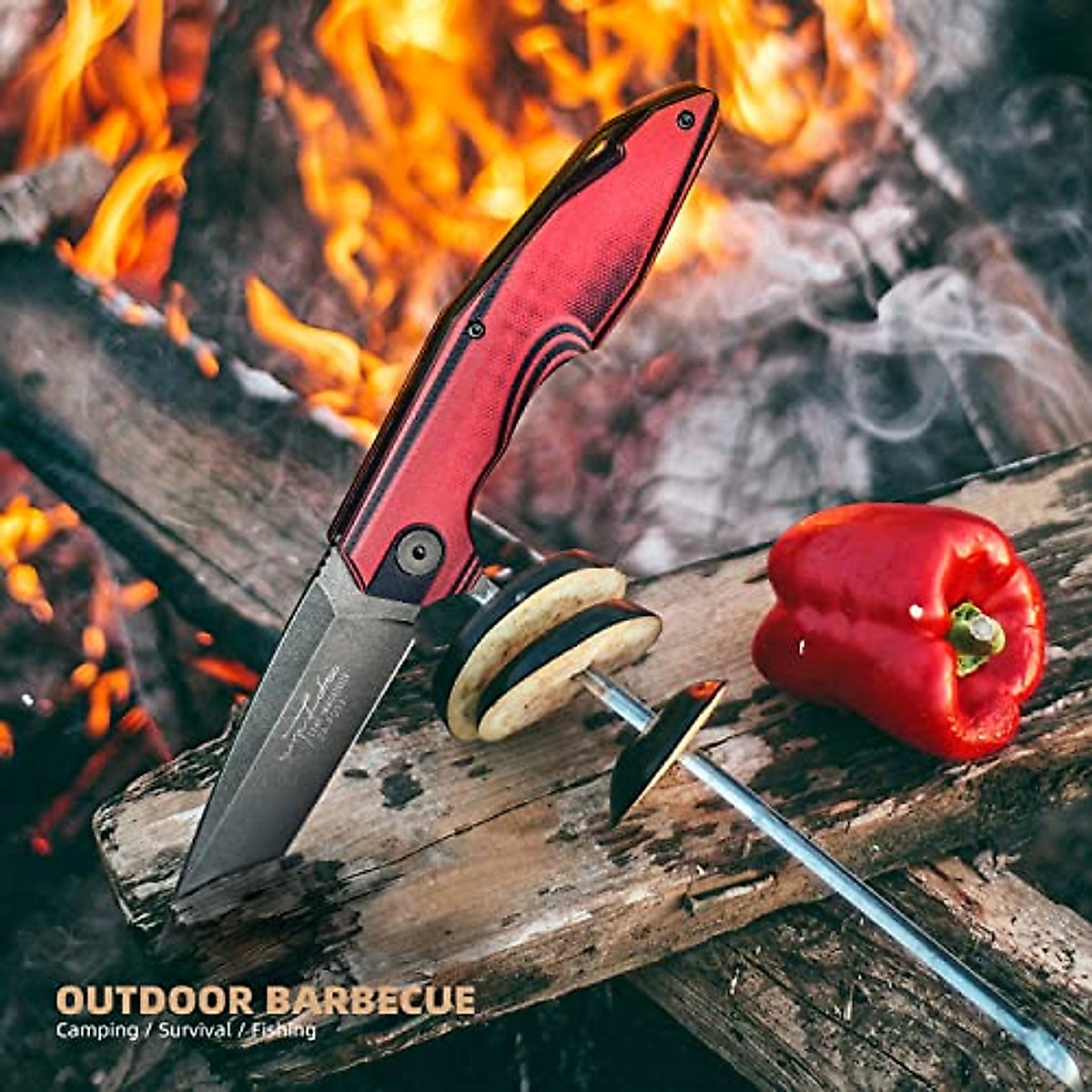 GRAMFIRE Pocket Knife 8.4'' Tactical Assisted Folding Knife, with 4'' D2 Stainless Steel Blade G10 High Hardness Handle, Outdoor Camping Hiking EDC Knives, ZA-F002 Red