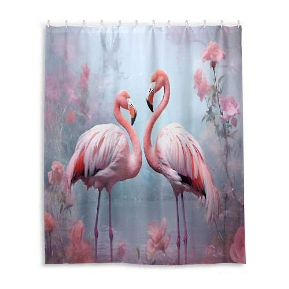 WELLDAY Shower Curtain Flamingos Bathroom Decor Waterproof Fabric with Hooks 60x72 Inch