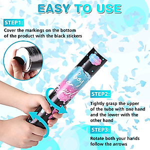 Threebees 4 Pack Gender Reveal Confetti Cannon, Biodegradable Blue Confetti Paper with Cornstarch Powder, Air Powered Launches 16-26ft, Confetti Blaster for Boy Gender Reveal, Blue