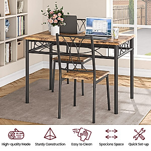 GAOMON Dining Table Set for 4, Kitchen Table and Chairs for 4, Dining Room Table Set with 4 Wood and Metal Chairs, Rectangular Kitchen Table Set for Small Space, Apartment, Studio, Rustic Brown