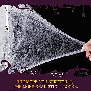Playsheek 800 sqft Spider Webs Halloween Decorations with 90 Fake Spiders, Stretch Fake Cobwebs for Bushes Halloween Theme Party Indoor and Outdoor