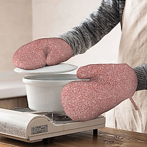 Oven Mitts Heat Resistant Silicone and Polyester Rose Gold Pink Glitter Print Kitchen Mitts Thick Oven Gloves for Cooking, BBQ, Baking, Grill, Pizza Pair