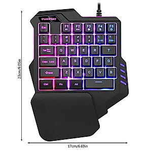 TIDECAT One-Handed RGB Backlit Gaming Keyboard,35 Keys Mini Gaming Keypad,Portable Game Controller for PC PS4 Xbox Gamer,Black,17.3x23x3.7cm