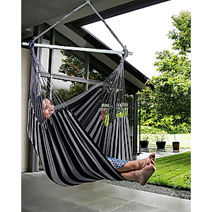 XXL Hammock Chair Hanging Rope Swing with 2 Cushions - Max 500lbs-Perfect for Patio, Porch, Bedroom, Backyard, Indoor or Outdoor - Includes Hanging Hardware Kits
