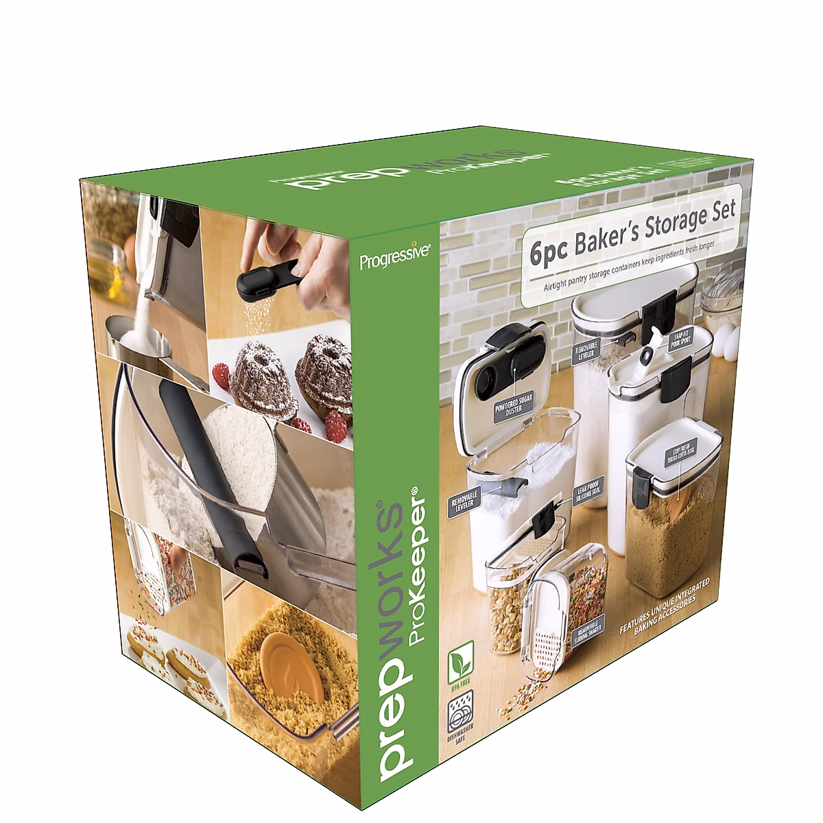 Progressive ProKeeper Baker's Airtight Kitchen Storage Canister Container Set for Flour, Sugar & More, Keeps Ingredients Fresh, with Accessories (Black, 6- Piece)