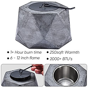 ROUNDFIRE Modern Faceted Concrete Tabletop Fire Pit - Fire Bowl, Portable Fire Pit, Small Personal Fireplace for Indoor and Garden Use.