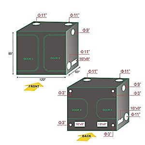 TopoLite Grow Tent Kit 120"x60"x80" Indoor Plants Dark Room+2Pcs Grow Light Hangers+1-pack 5x15ft Plant Trellis Netting+1Pcs Timer+1Pcs 60mm Bonsai Shear+1Pcs Thermometer Hygrometer (120"x60"x80" Kit)