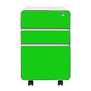 Laura Davidson Furniture Stockpile Flat 3 Drawer File Cabinet with Lock - Under Office Desk Metal Filing Cabinet, Legal/Letter File Folders, Wheels and Stationary Feet, Pre-Assembled, Green