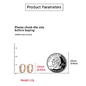 Double Love Heart Cubic Zirconia Sleeper Small Hoop Earrings for Women Teen Girls S925 Sterling Silver Cartilage Tiny Cute CZ Huggie Hoops Clip Hypoallergenic for Sensitive Ear 14K Rose Gold Plated