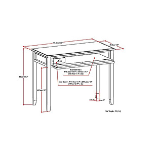SIMPLIHOME Burlington SOLID WOOD 42 inch Wide Home Office Desk, Writing Table, Workstation, Study Table Furniture in Mahogany Brown with 1 Drawer