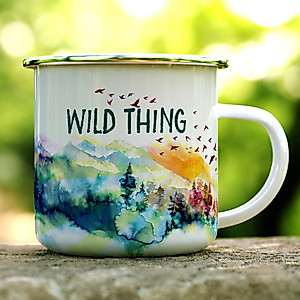 Wild Thing Enamel Campfire Mug, Outdoor Adventure Enthusiast Camping Coffee Cup, Wanderlust Mountain Nature Hiking Camp Lover Gift (12oz)