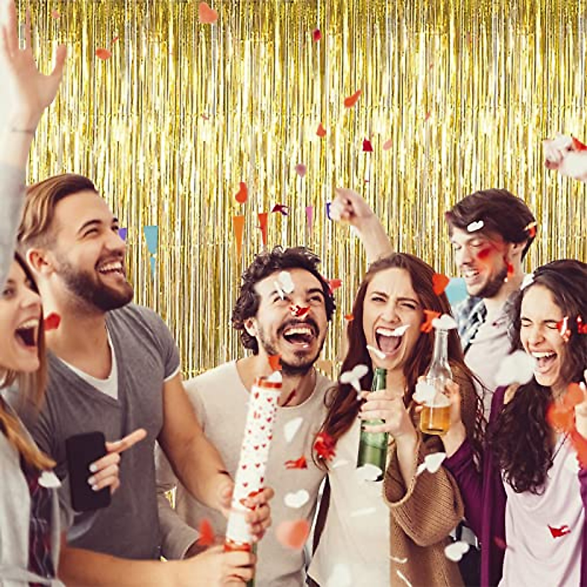 2 Pack 3.2ft x 8.2ft Gold Tinsel Backdrop,Metallic Foil Fringe Curtains Party Decorations Party Streamers Decor for Party Birthday Graduation Baby Shower Wedding Engagement (Gold)