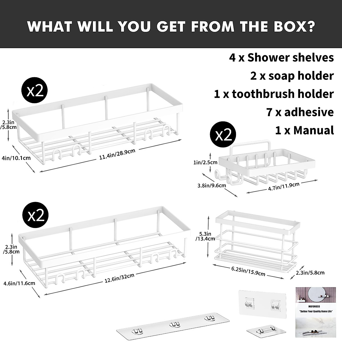 Moforoco Silver 7 Pack Shower Organizer Caddy (White)