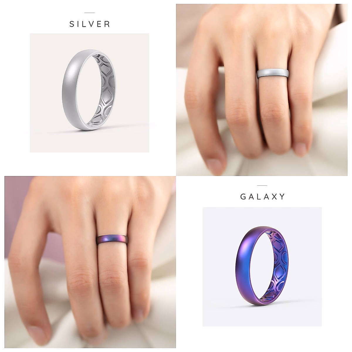 ThunderFit Women Breathable Eternity Pattern Silicone Wedding Rings Anniversary Bands 4mm Wide 1.5mm Thick - 1/2/3/4/5/6/7/8/9/10/12 Variety Multipack