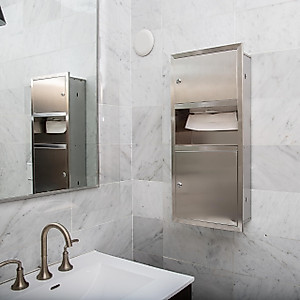 Mind Reader Paper Towel Dispenser and Trash Can, Wall-Mounted, Bathroom, Stainless Steel, 13.5" L x 29.5" H x 5.75" D, Silver