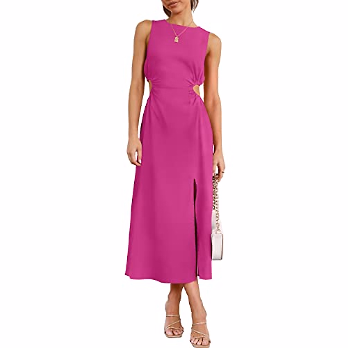 ANRABESS Women's Summer Sleeveless Cutout Maxi Dress Bodycon Slit Beach Wedding Guest Dresses 875meihong-M Rose