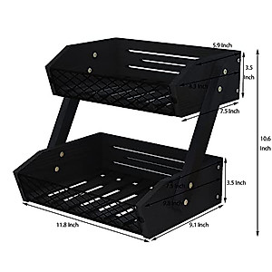 Dorhors 2 Tier Fruit Basket for Kitchen,Fruit Bowl for Kitchen Counter,Wood Fruit Holder for Kitchen Countertop,Black