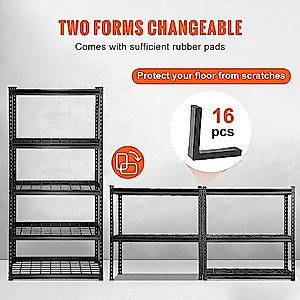 VEVOR Storage Shelving Unit, 5-Tier Adjustable, 2000 lbs Capacity, Heavy Duty Garage Shelves Metal Organizer Wire Rack, Black, 36" L x 16" W x 72" H for Kitchen Pantry Basement Bathroom Laundry Closet