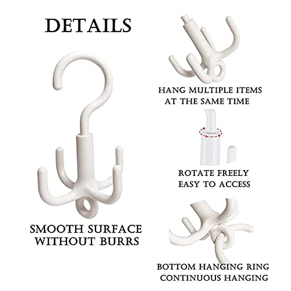 LIUHE 3 Pack Hangers for Closet, 4 Claws 360 Degree Rotatable, 6.3 Inches Large Size Twirl Stackable Hooks Tie Racks for Scarves Belts Ties Clothes Bags Shoes Scarf Closet Organizer Closet Storage