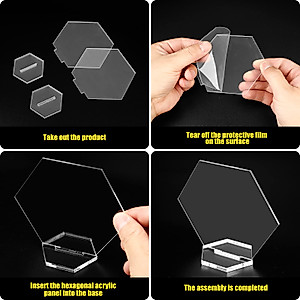 Senbota 32 Sets Hexagon Acrylic Blank With Stand,DIY Clear Hexagon Place Cards, Acrylic Table Numbers Sign for Wedding Table Decor