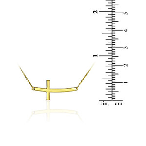 14K Yellow Gold Curved Pendant Sideways Cross Necklace with 20" Rolo Chain