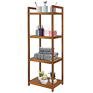 Utoplike Teak Wood Bathroom Shelf Organizer Stand, Standing Shelves Shower Caddy Units, Freestanding 4 Tier Bath Storage for Floor, Kitchen, Office