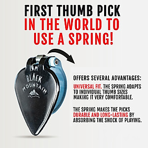 Black Mountain Light Gauge Thumb Picks for Acoustic Guitar, Electric Guitar, Ukulele, Banjo, and More - Spring Loaded Universal Fit for Medium to XL Thumbs - Premium Finger Picks