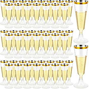 CHENGU 200 Pack Champagne Flutes Plastic 5 Oz Plastic Wine Glasses Plastic Toasting Champagne Flutes for Wedding Party Disposable Plastic Champagne Glasses Cocktail Cups for Celebration (Gold)